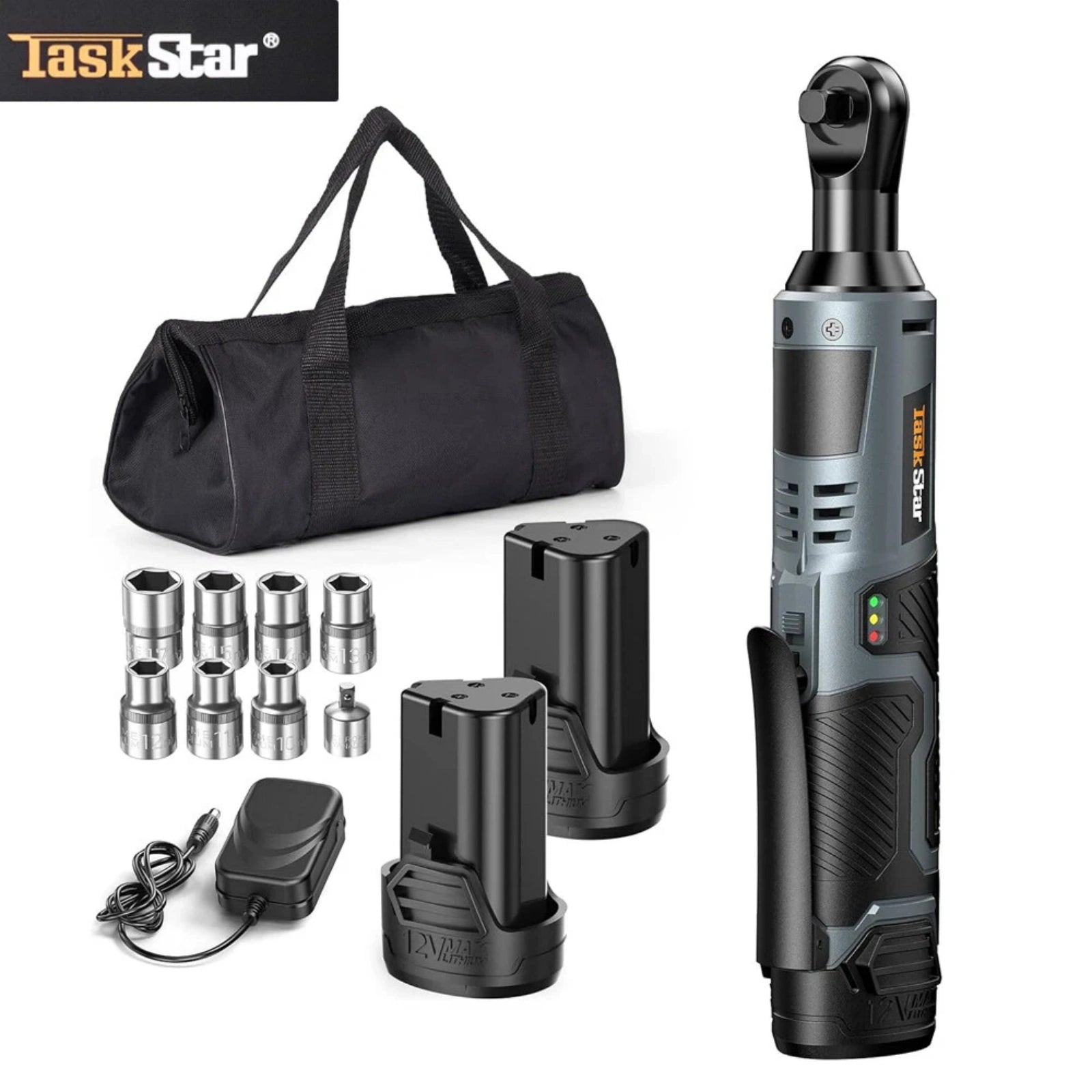TaskStar Electric Ratchet Wrench 3/8 inch 40 Nm Power Cordless Set ...